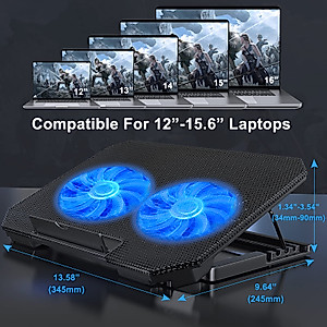 LIENS Laptop Cooling Pad with Adjustable Height Two 5.1 Inches Fan 2 USB Ports Suitable for 12"-15.6" Laptops（Black）