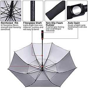 G4Free 68 inch Oversize Windproof Automatic Open Golf umbrella Double Canopy Vented Waterproof Large UV Sun Protection Stick Umbrellas (Sky Blue)