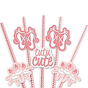 Big Dot of Happiness Tutu Cute Ballerina - Paper Straw Decor - Ballet Birthday Party or Baby Shower Striped Decorative Straws - Set of 24