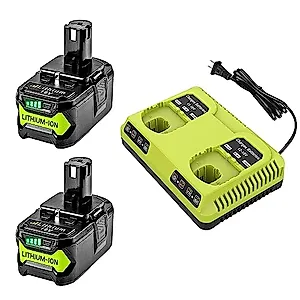 Upgraded 7.0Ah 18V Batteries & Dual Charger Combo for Ryobi 18V Battery and P117 Charger, Cell9102 Compatible with Ryobi 18V ONE + P108 P107 P104 P105 P102 P103 Tools Charger with 260051002 P117 P118