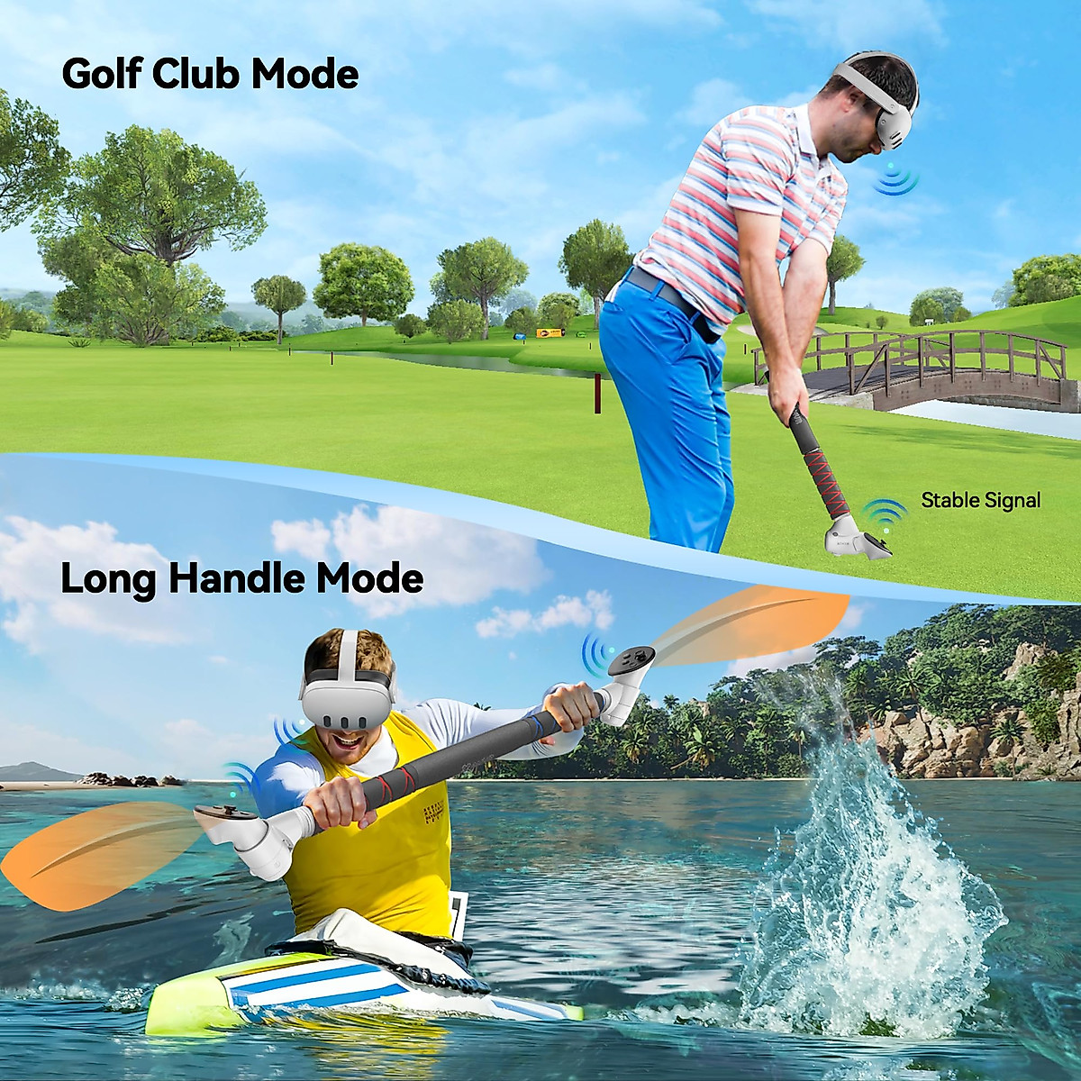 AMVR Upgraded Handle Attachment Compatible with Meta/Oculus Quest 3S/Quest 3 Accessories, 3-in-1 VR Gorilla Tag Long Arms Sticks, Beat Saber Handles, Golf Club Attachment, Extension Grips, VR Game