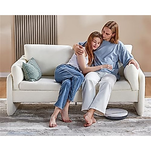 VanAcc Sofa, Modern Couch- Comfy Sofa Couch in Offwhite Bouclé with Embedded Armrest, 3-Seater Couch for Living Room