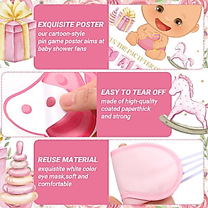 Faccito Pin The Pacifier Baby Shower Games Baby Shower Decoration Include Baby Poster 24 Pacifier Stickers Blindfold Floral Pin Pacifier on Baby Game for Baby Shower Birthday Party Supplies(Pink)