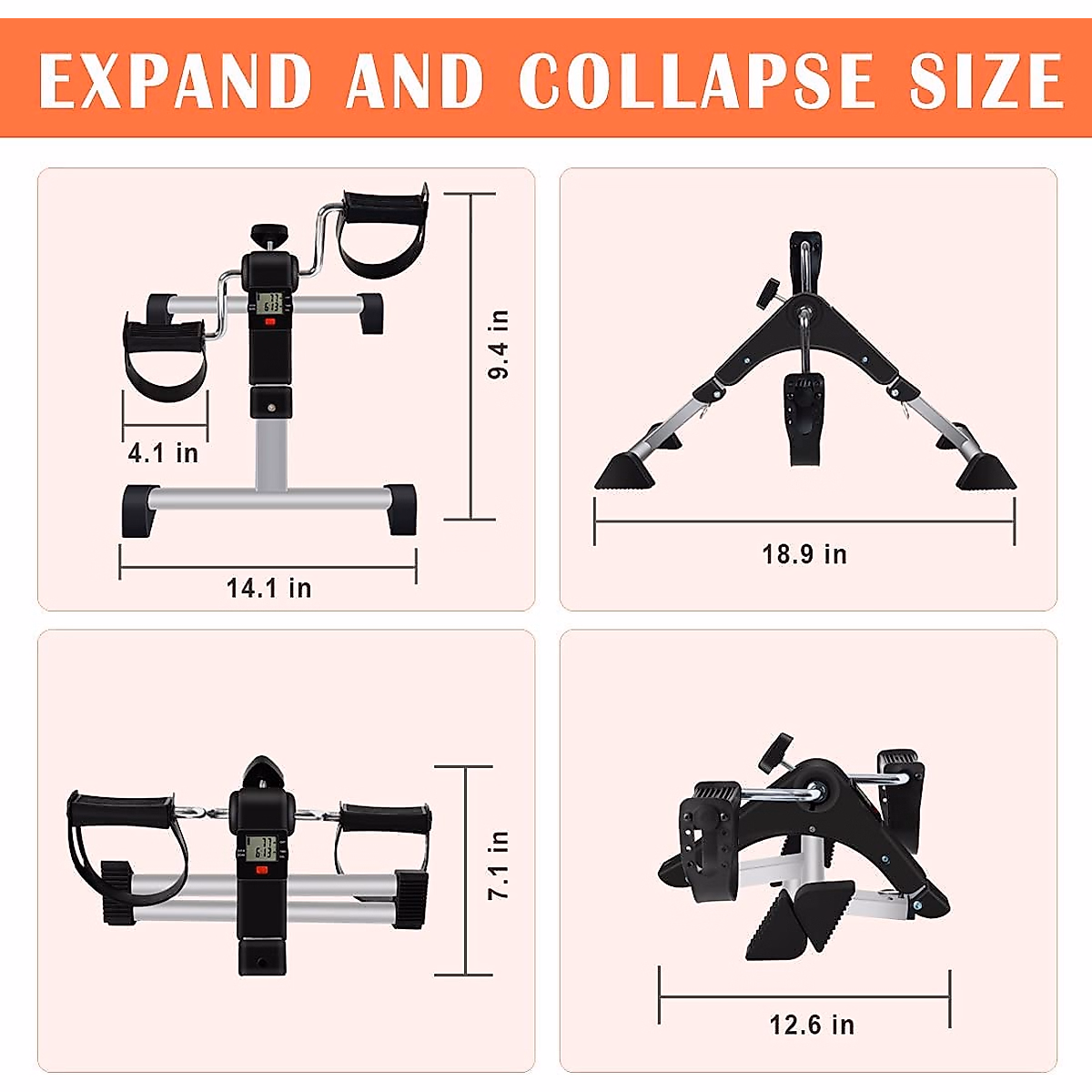 GOREDI Under Desk Bike Pedal Exerciser, Upper & Lower Peddler Exerciser for Seniors with LCD Display, Fitness Folding Arm Leg Workout
