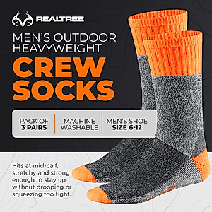 Realtree Thermal Socks for Men - 3 Pack Heavy Weight thermal Crew Sock - Thick Insulated Socks, Winter Accessories for Boots (US, Numeric, 6, 12, Regular, Regular, Orange)