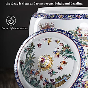 Chinese Style Food Dispenser 22Lbs Ceramic Rice Bucket Cereal Storage Container Chinese Porcelain Grain Dispenser Suitable for Flour, Sugar, Coffee, Rice, Nuts, Snacks, Pet Food, Tea (Color : A)