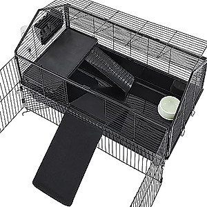 Yaheetech 39'' Rabbit Cage Rolling Small Animal Cage with Playpen/Ramps/Water Bottle/Hay Feeder/Bowl for Guinea Pigs, Chinchillas, Hedgehogs, Tortoises, Pet Cage for Rabbit Indoor, Black