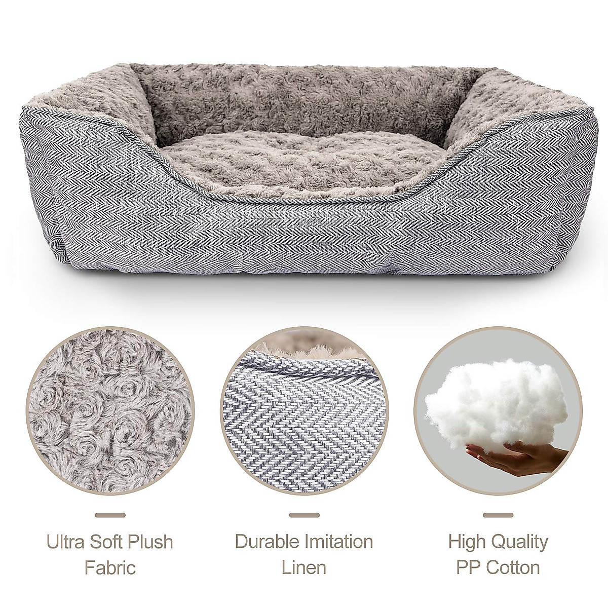 FURTIME Dog Bed for Large Medium Small Dogs Soft Washable Pet Bed Orthopedic Dog Sofa Bed Breathable Rectangle Sleeping Bed Anti-Slip Bottom(35'', Grey)