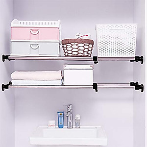 BAOYOUNI Expandable Shelf Closet Tension Rod Adjustable Shelving Unit Storage Rack Organizer Hanger Space Saving Divider for Wardrobe, Cupboard, Kitchen, Bathroom Use, Black