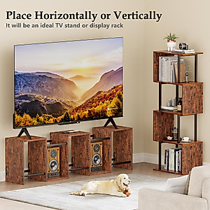 Furologee 6-Tier Bookshelf, Tall S-Shaped Geometric Bookcase, Industrial Freestanding Display Shelf Unit, Wood and Metal Decorative Room Divider for Living Room Bedroom, Home Office, Rustic Brown