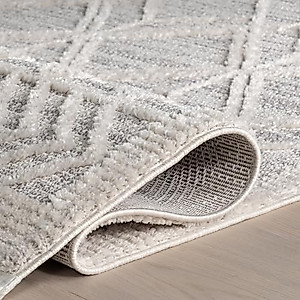 nuLOOM 4x6 Ansley Moroccan Tassel Area Rug, Light Grey, High-Low Textured Bohemian Design, Plush High Pile, Stain Resistant, For Bedroom, Living Room, Hallway, Entryway