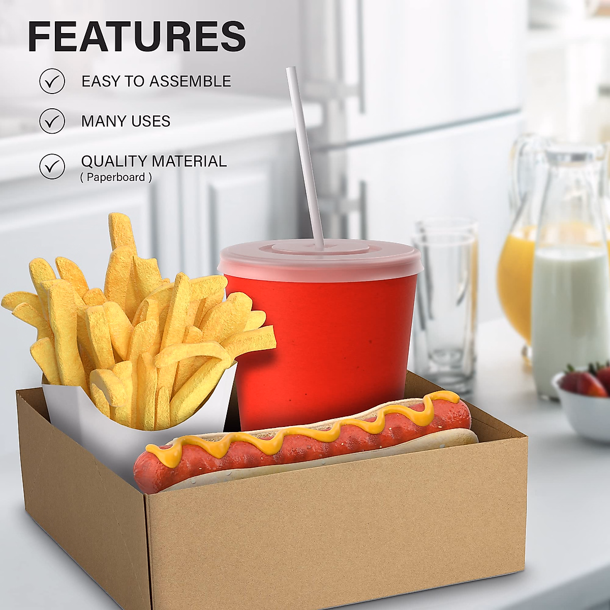 MT Products Large Paper Stadium Food Tray - Pack of 20 Pop-Up Kraft Movie Snack Boxes - Made in the USA