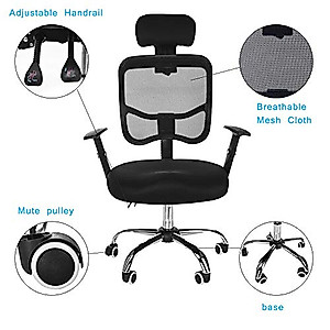 Executive Computer Office Home Task Adjustable Swivel Chair Stool with Arms,Breathable Mesh,Ergonomic Headrest and Lumbar Support(Ship from US!)