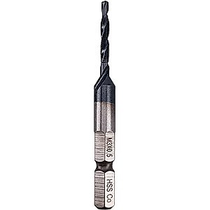 Hymnorq Metric M3 x 0.5 Black TiAIN Finish HSS Co M35 Drill and Tap Combination Bit with 1/4” Hex Shank and Self Centering Split Point for Aluminum Iron and Stainless Steel