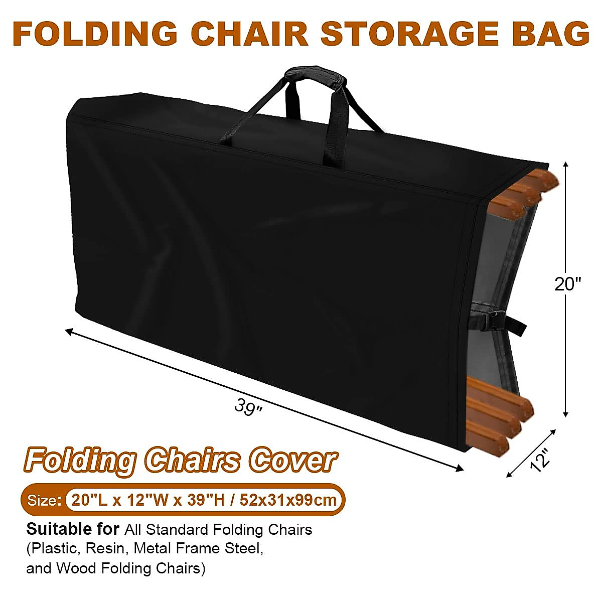 POMER Folding Chair Storage Bag for Plastic, Resin, and Wood Folding Chairs Waterproof Chair Cover with Handle for Chairs Storage and Transport - 20x12x39inch