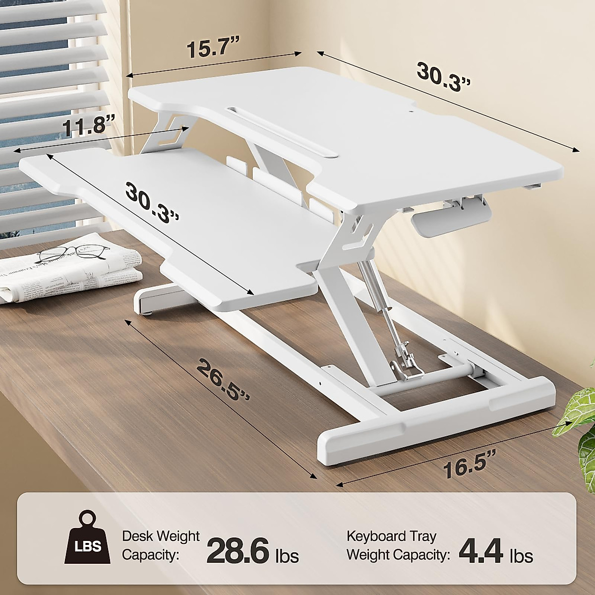 JYLH JOYSEEKER Standing Desk Converter 30 Inches Sit Stand Desk Riser, Height Adjustable Sit Stand Desktop Riser Workstation for Home Office with Keyboard Tray for Laptop, White