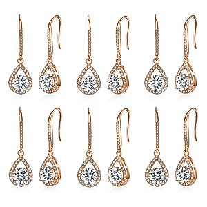 DHQH 4/6 Pairs Bridesmaids Proposal Gift Bridesmaids Earrings Classic Cubic Zirconia Teardrop Dangle Earrings for Women I Couldn’t Tie a Knot Without You Wedding Jewelry Gifts