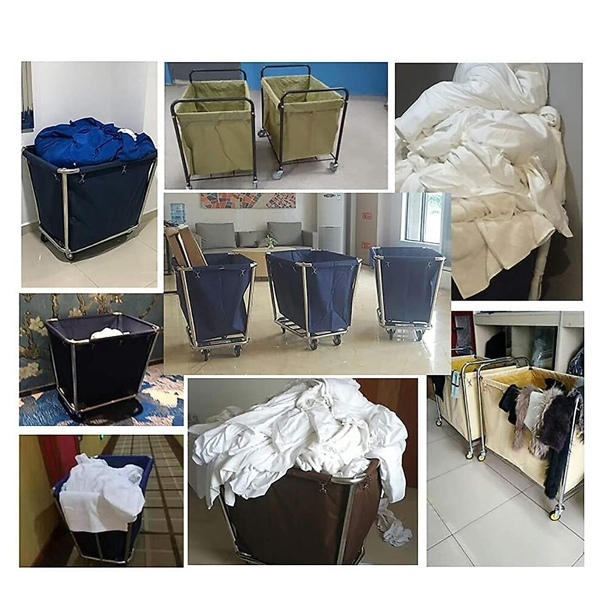 Canvas Basket Bulk Trucks Commercial,Stainless Steel Industrial Rolling Laundry Cart Storage Trolley Hamper for Hotel/Home/Hospital,150kg/330LBS Load,9.9 Bushel (350 L)(Color:Blue)