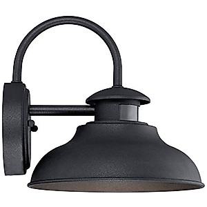 John Timberland Midland Urban Barn Industrial Outdoor Wall Light Fixture LED Black Metal 9" Gooseneck Arm Motion Sensor Dusk to Dawn for House Porch Patio Outside Deck Garage Front Door Garden