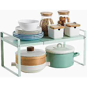 Fairyhouse Expandable Cabinet Organizer Shelf for Kitchen Countertop, Under Sink, Pantry Organization and Storage, Office Desk Shelf, Mint Green
