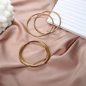 YADOCA 3mm 14K Gold Plated Bracelet Stainless Steel Glossy Thin Round Bangle Bracelet for Women Oval Solid Stackable Bracelets Set