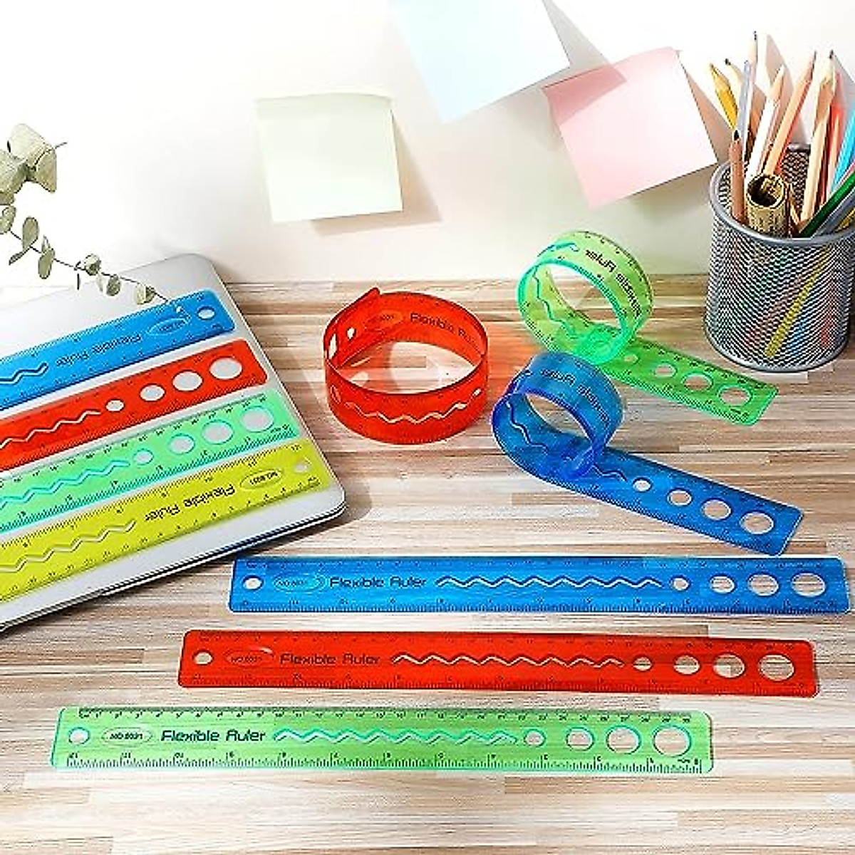 AKOAK Flexible Ruler, 30 CM/12" Flexible Bendable Soft Plastic Clear Ruler, Double Sided Ruler, Safe Children's School Supplies for Schools, Homes and Offices - Pack of 4