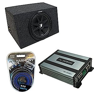 (1) Kicker C12 Subwoofer Single 12" Hatchback Sealed Sub Box Enclosure Bundle with HA-A400.1 Mono Amplifier