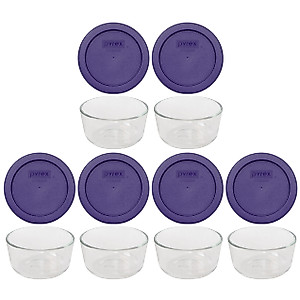 Pyrex (6 7202 Glass Bowls & (6) 7202-PC Plum Purple Lids Made in the USA
