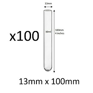 13mm x 100mm Glass Test Tube Box of 100 by Mr. Test Tube