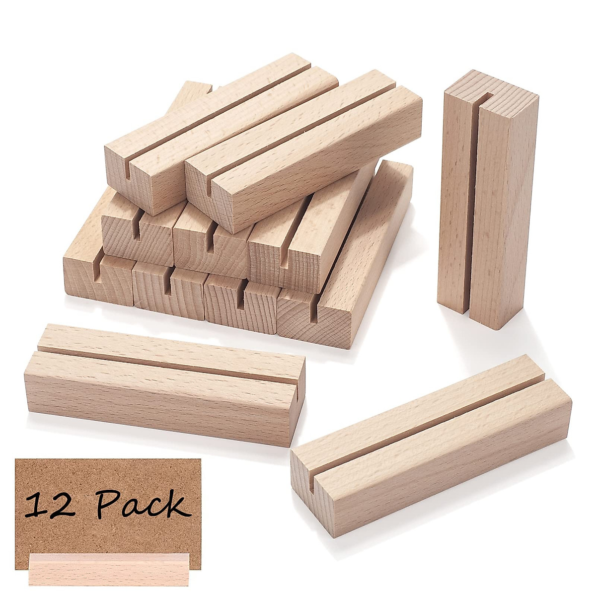 FACATH 12 Pieces Wood Place Card Holders, Wooden Postcard Holder, Signs Table Number Stands Rustic Acrylic Sign Stand for Wedding Party Menu Table Dinner Home Party Events Decoration