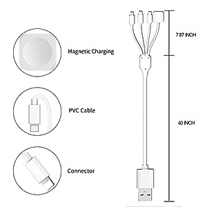4 in 1 Watch Charger Multi USB Magnetic Charging Cable Portable Wireless Charger Cord Compatible with Apple Watch Series Se 6 5 4 3 2 1, iPhone, Galaxy, Pixel, Android, Watch, Pods (1.2M/4ft)…