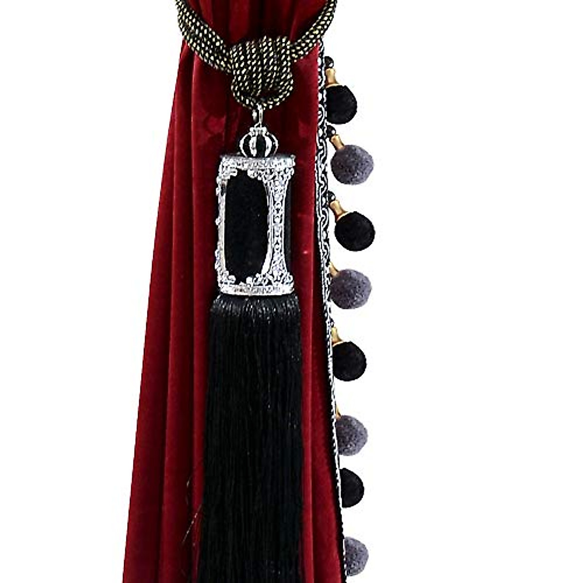 Luxury Pom Poms Curtain for Living Room Blackout Velvet 2 Panels Curtains Set Luxury Tassel Bedroom Curtains (Burgundy, (50W×84L)×2)