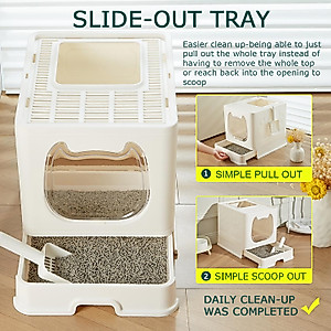 Pawsayes Cat Litter Box with Lid, Covered Top Entry Kitten Litter Pan for Small and Medium Cats, Anti-Splashing Kitty Potty with Slide-Out Litter Tray