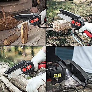 Mini Chainsaw Cordless Upgraded, 4 Inch Handheld Battery Powered Chainsaw, Tool-less Chain Tensioning, Pruning Shears Chainsaw, Super Lightweight Electric Hand Saw for Tree Trimming, Wood Cutting