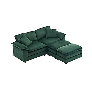 JURMALYN 84.6'' Corduroy Sectional Sofa with Chaise Lounge, Luxury Sofa Bed Lazy Sofa Loveseat Sofa with Ottoman Sleeper Sectional Sofa Daybed for Living Room Apartment, Green