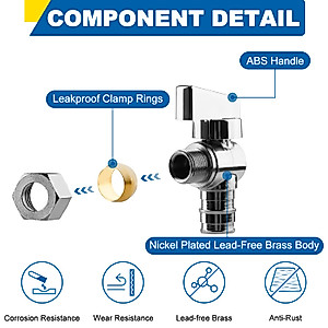 1/4 Turn Angle Stop Valve, 1/2" Expansion Pex F1960 X 3/8" OD Compression For Toilets And Faucets (Pack of 10)