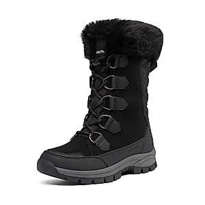 DREAM PAIRS Women's Waterproof Winter Snow Boots, Warm Comfortable Faux Fur Insulated Non-Slip Outdoor Lace-Up Florin Mid Calf Booties,Size 10,Black,SDSB2206W
