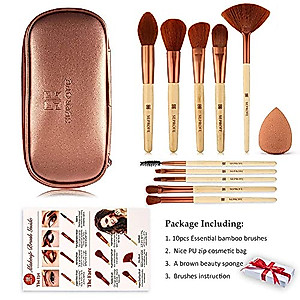 SEPROFE Makeup Brushes, 10Pcs Make Up Brushes Set, Premium Synthetic Kabuki Powder Foundation Contour Blush Concealer Eye Shadow Blending Liner Makeup Brush Kit with Organizer Bag and Makeup Sponge