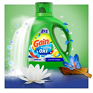 Gain Ultra Oxi Liquid Laundry Detergent, 128 loads, 184 fl oz, Waterfall Delight Scent, 2-in-1, HE Compatible