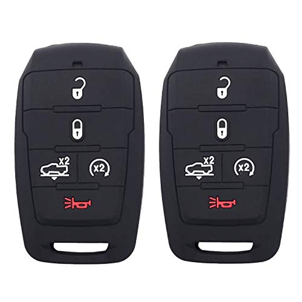Silicone Key Fob Cover Case Protector Fit for 2021 2020 2019 Ram 1500 Accessories 5 Buttons Keyless Entry Remote Control Car Key Fob Skin Jacket Holder (Black 2 Pack)