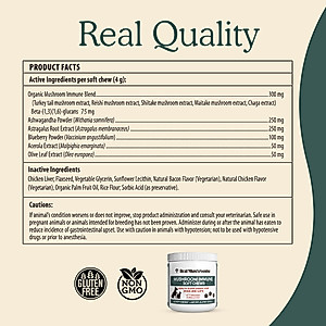 Mushroom Immune Support Pet Chews (60ct) Treats for Dogs – Immune Booster Supplements for Pets with Ashwagandha, Astragalus, Blueberry, Olive Leaf, Acerola &Gut Health for Dogs and Cats