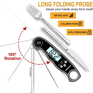 GDEALER Meat Thermometer Digital Instant Read Thermometer Ultra-Fast Cooking Food Thermometer with 4.6” Folding Probe Calibration Function for Kitchen Milk Candy, BBQ Grill, Smokers (Grey)
