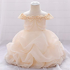 6M-5T Sequins Embroidered Lace Shoulder Off Princess Dress Toddler Baby Girls Wedding Bridesmaid Party Dresses Golden 70