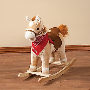 Personalized Animated Rocking Horse with Sounds, Customized Ride-On Pony with Wooden Base