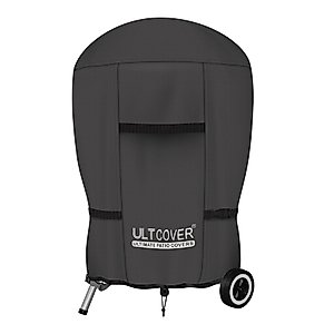 ULTCOVER Outdoor Waterproof Charcoal Kettle Grill Cover for Most 22 inch Round Smoker Size Up to 28” Dia x 35” H, Black