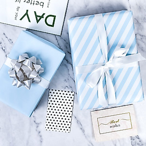 WRAPAHOLIC Reversible Wrapping Paper - Baby Blue and Stripes Design for Birthday, Holiday, Wedding, Baby Shower Wrap - 30 Inch x 33 Feet