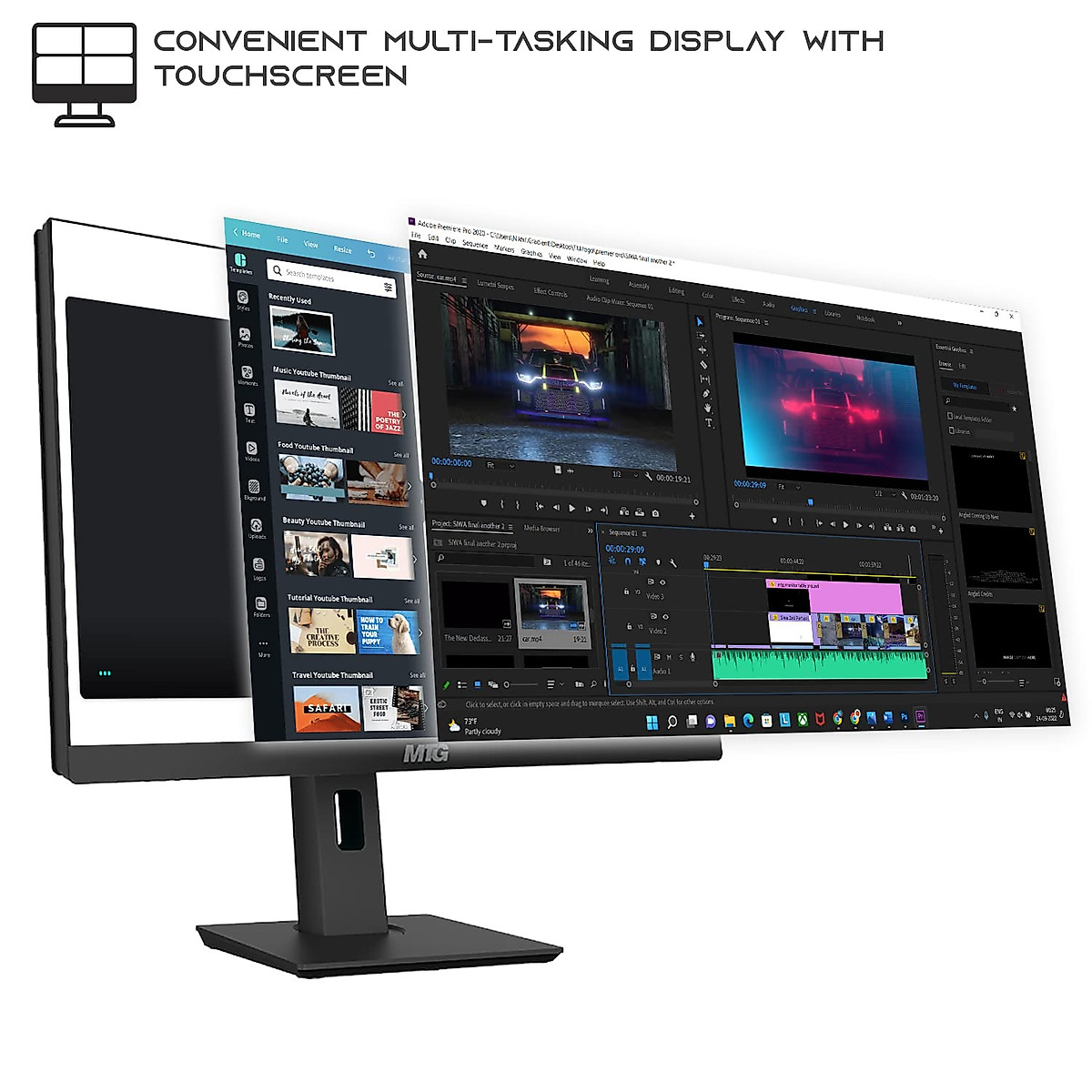 Gaming All in one PC 24 Inch FHD Touchscreen, MTG Yama, Intel Core i5 10th Gen, 16GB RAM, 2TB NVME, AMD RX 550 4GB DDR5 Graphics, Webcam, DVD RW, RGB Combo, Windows 11 Home