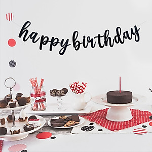 ANSOMO Black Happy Birthday Banner Script Glitter Paper Letters Party Decorations Décor Supplies Garland Streamer Sign for Boys Girls Women Men Adults Kids Him Her
