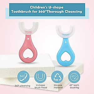 SEGMINISMART Kids U Shaped Toothbrush,U Shape Toothbrush,U Shape Kids Manual Toothbrush,Soft Silicone Brush Head,360° Oral Teeth Cleaning Design for Toddlers and Children,4 Pack