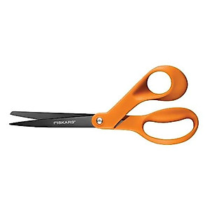 Fiskars Non-Stick Bent Handle Right Handed Pointed Scissors, 8 Inches, Orange